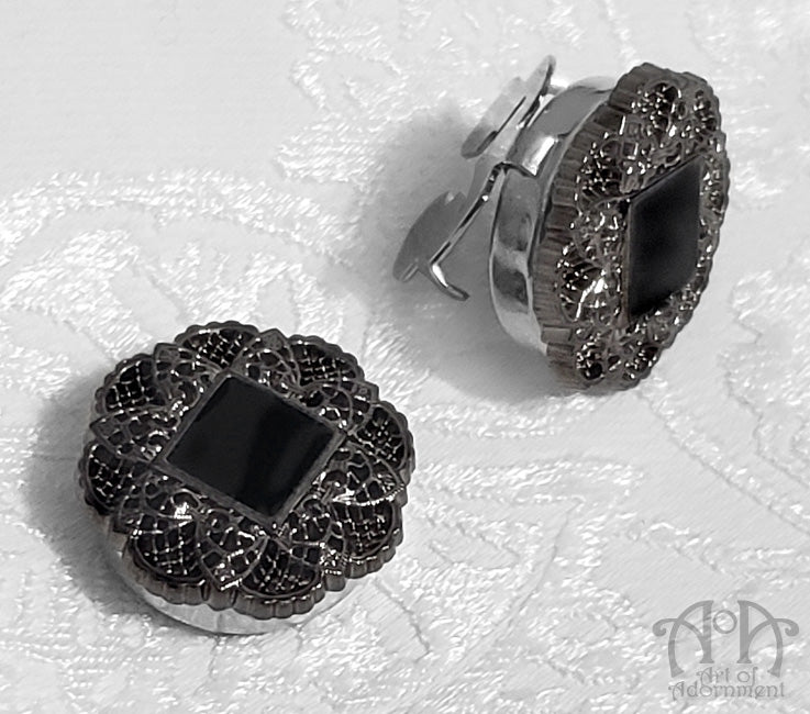 Gothic Gunmetal Black Diamond Filigree Cuff Button Covers – Art of ...